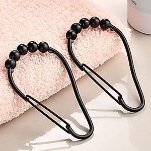 Black Shower Curtain Hooks Rings, Rust Proof Shower Curtain Rings for Bathroom, ZESLMG Decorative Shower Hooks Hangers for Shower Curtain Rod,Set of 12