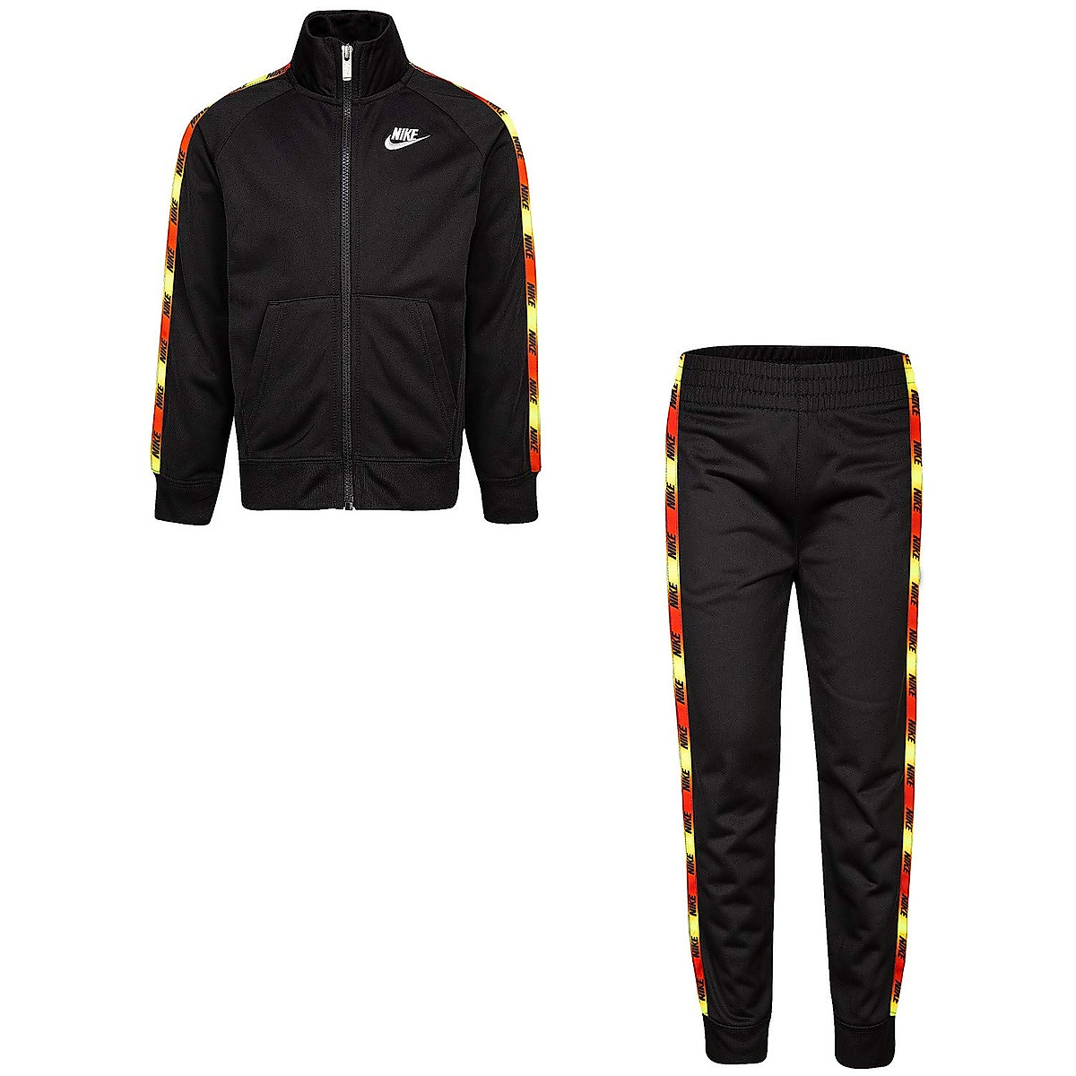 Nike Boy`s Full Zip Jacket And Pants Tracksuit 2 Piece Set (Black(86F278-023)/Yellow, 4 Years)