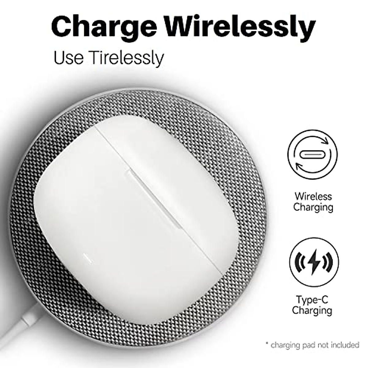 OMK Wireless Bluetooth Earbuds, Wireless Bluetooth Headphones 60H Playback and Wireless Charging Battery Case Waterproof IPX5 Earbuds Bluetooth Stereo Cancelling Earphones for iPhone Android (White)