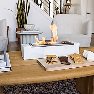 Napoli Tabletop Fire Pit. Indoor Fire Pit and Balcony Decor (Rectangular) Table Top Fire Pit Bowl, Rubbing Alcohol Fueled Concrete Firepit, Tabletop Fireplace, Smores Maker, Portable Bowls (Marble)