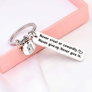 AKTAP Police Box Keychain Gift Never Cruel Or Cowardly Never Give Up Never Give In Movie Quote Jewelry For Fans (Police Box Keychain)