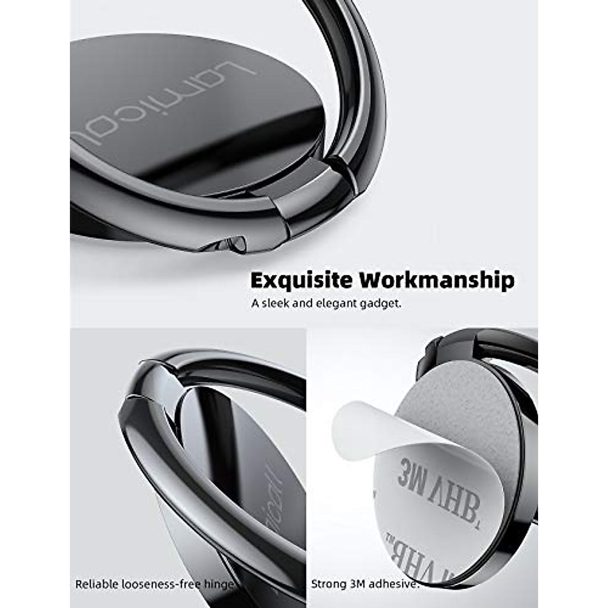 Cell Phone Ring Holder Finger Stand - Lamicall Phone Kickstand, Metal Grip Hook Work with Magnetic Car Mount, Compatible with iPhone 14 13 12 Mini 11 Pro Xs Max XR X 8 Plus, Smartphone Accessories BLK