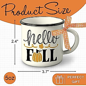 Paayna Hello Fall Mini Coffee Mug Set of 3, Autumn Pumpkin Maple Leaf Mini Coffee Cups for Tiered Tray Decor, Farmhouse Kitchen Coffee Bar Decorations Centerpieces Thanksgiving Housewarming Gift