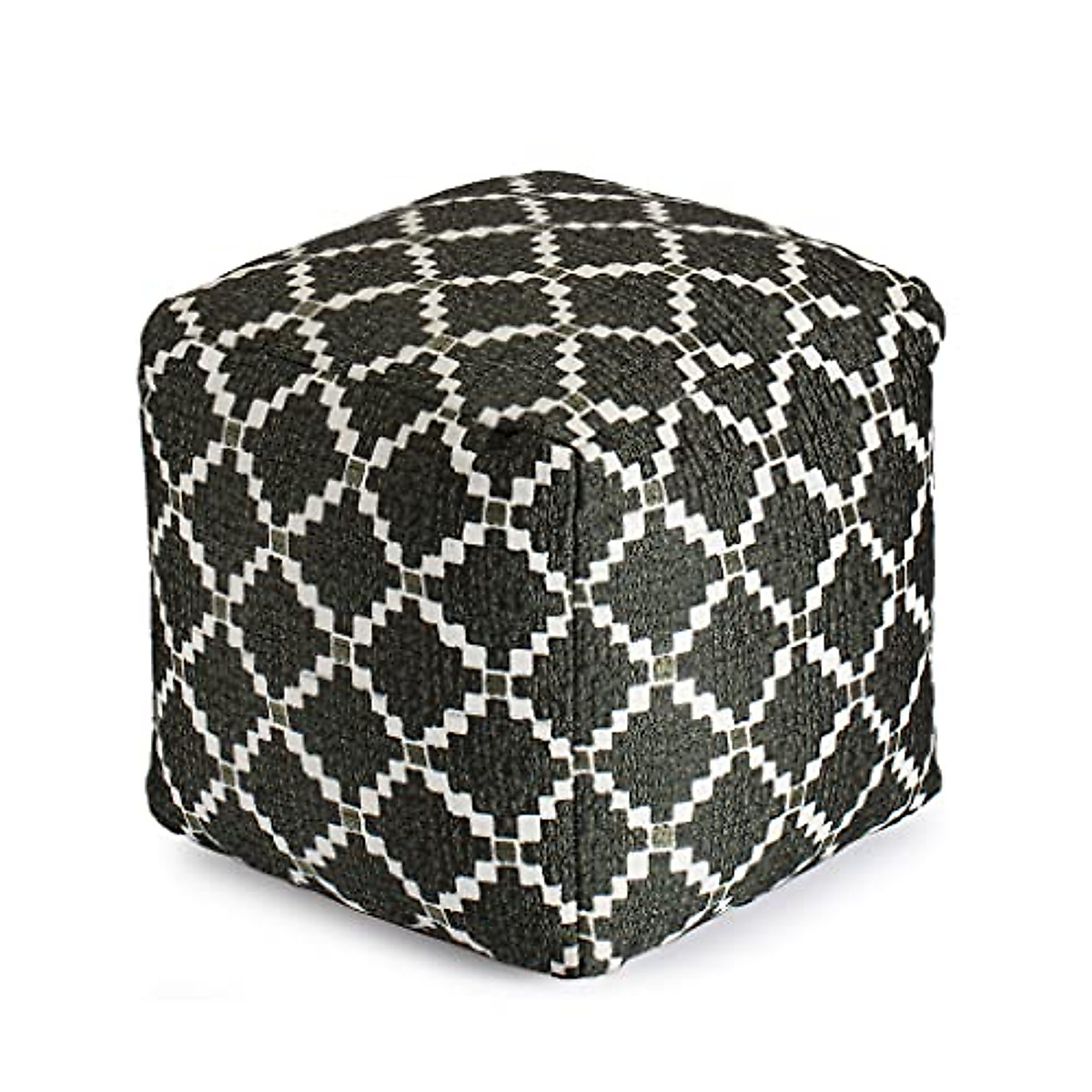 Anji Mountain Square Outdoor Pouf, Deschutes Green, 18" x 18" x 18",Green/Ivory