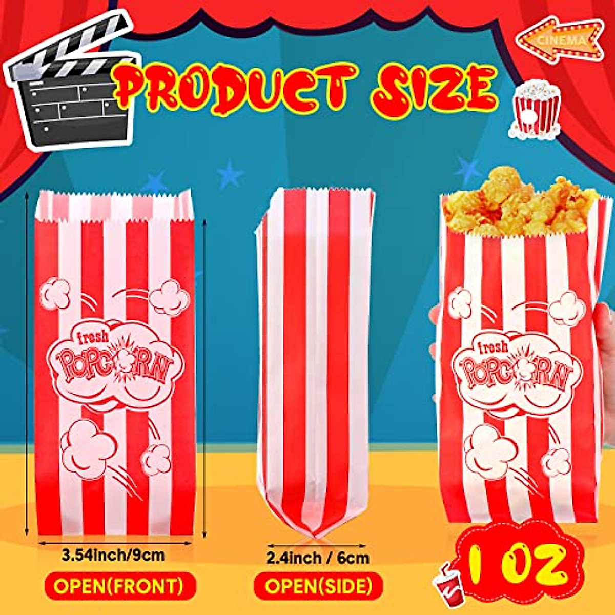 Sherr 500 Pcs Paper Popcorn Bags Disposable Popcorn Bags Individual Servings 1 oz Red and White Paper Bags Popcorn Machine Accessories Small Popcorn Bag for Movie Nights, Concessions, Birthday Party