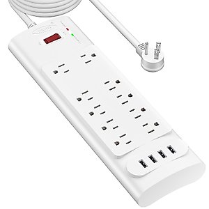 Power Strip, Bototek Surge Protector with 10 AC Outlets and 4 USB Ports,1875W/15A, 2100 Joules, 10 Feet Long Extension Cord for Home, Office, Dorm Essentials, 2100 Joules, ETL Listed- White