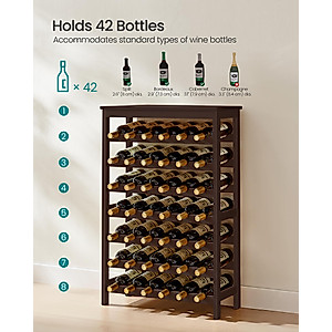 SONGMICS 42-Bottle Wine Rack Free Standing Floor, 7-Tier Display Wine Storage Shelves with Table Top, Bamboo Wobble-Free Bottle Holder for Kitchen Bar Dining Room Living Room, Espresso UKWR27BR