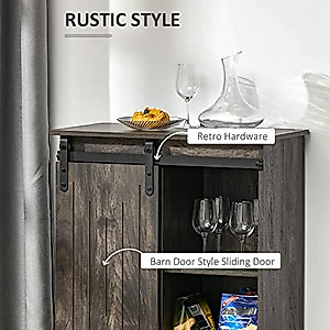 HOMCOM Industrial Sideboard Storage Cabinet, Serving Bar Buffet with Sliding Barn Door and 6-Bottle Wine Rack, Grey