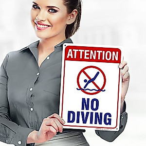 Attention No Diving Sign, 10" x 14" 0.40 Aluminum, Fade Resistance, Indoor/Outdoor Use, USA MADE By My Sign Center