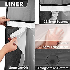 No Hook Slub Textured Shower Curtain with Snap-in PEVA Liner Set - 71" x 74"(72"), Hotel Style with See Through Top Window, Machine Washable & Water Repellent Fabric, Black, 71x74