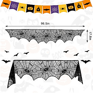 Habbiful Halloween Mantle Scarf for Table Window Indoor Curtain Kitchen Decoration Halloween Mantle Cover Black Lace Spiderweb Mantle Scarf for Halloween Fireplace Gothic Party Home Decoration