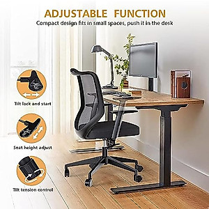 ETasker Ergonomic Office Chair Home: Mesh Desk Chair with Adjustable Arms - Mid Back Computer Chairs for Women Adults - Swivel Task Chair Comfortable for Home Office (Black)