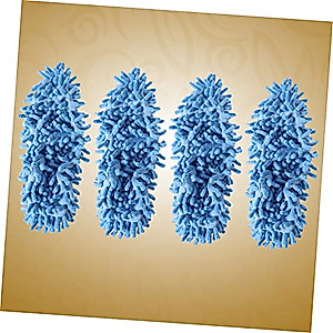 HEMOTON 4 Pcs Cleaning Mops Floor Cleaner Mop Floor Mops Mop Socks Slippers Socks Washable Mop Floor Cleaning Slipper Lay Shoe Cover Dust Mop Slipper Mop Cap Dust Collector Detachable Blue