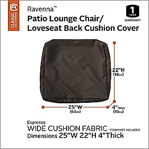 Classic Accessories Ravenna Water-Resistant 25 x 22 x 4 Inch Outdoor Back Cushion Slip Cover, Patio Furniture Cushion Cover, Espresso, Patio Furniture Cushion Covers