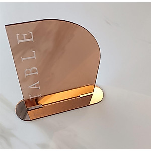 Acrylic Wedding Table Numbers,Semi-Arched Mirrored Acrylic Table Numbers for Centerpiece, Reception, Decoration, Party, Anniversary, Event (Number 1-15, Rose Gold Mirror)