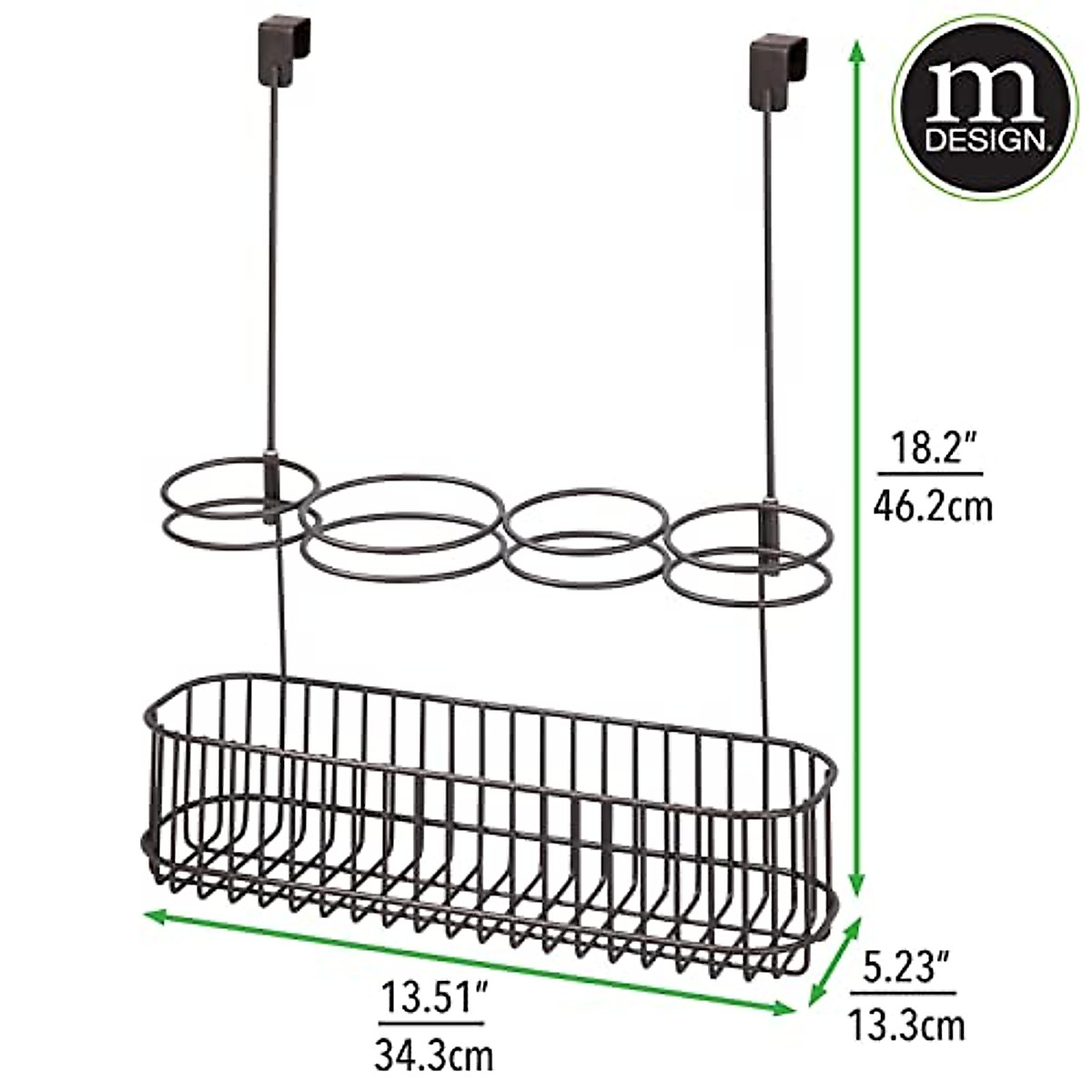mDesign Metal Bathroom Storage Tool Organizer Accessory Basket Tray - Hang Over Cabinet Door - Storage for Hair Dryer, Straightener, Curling Iron & Hair Styling Products - Concerto Collection, Bronze