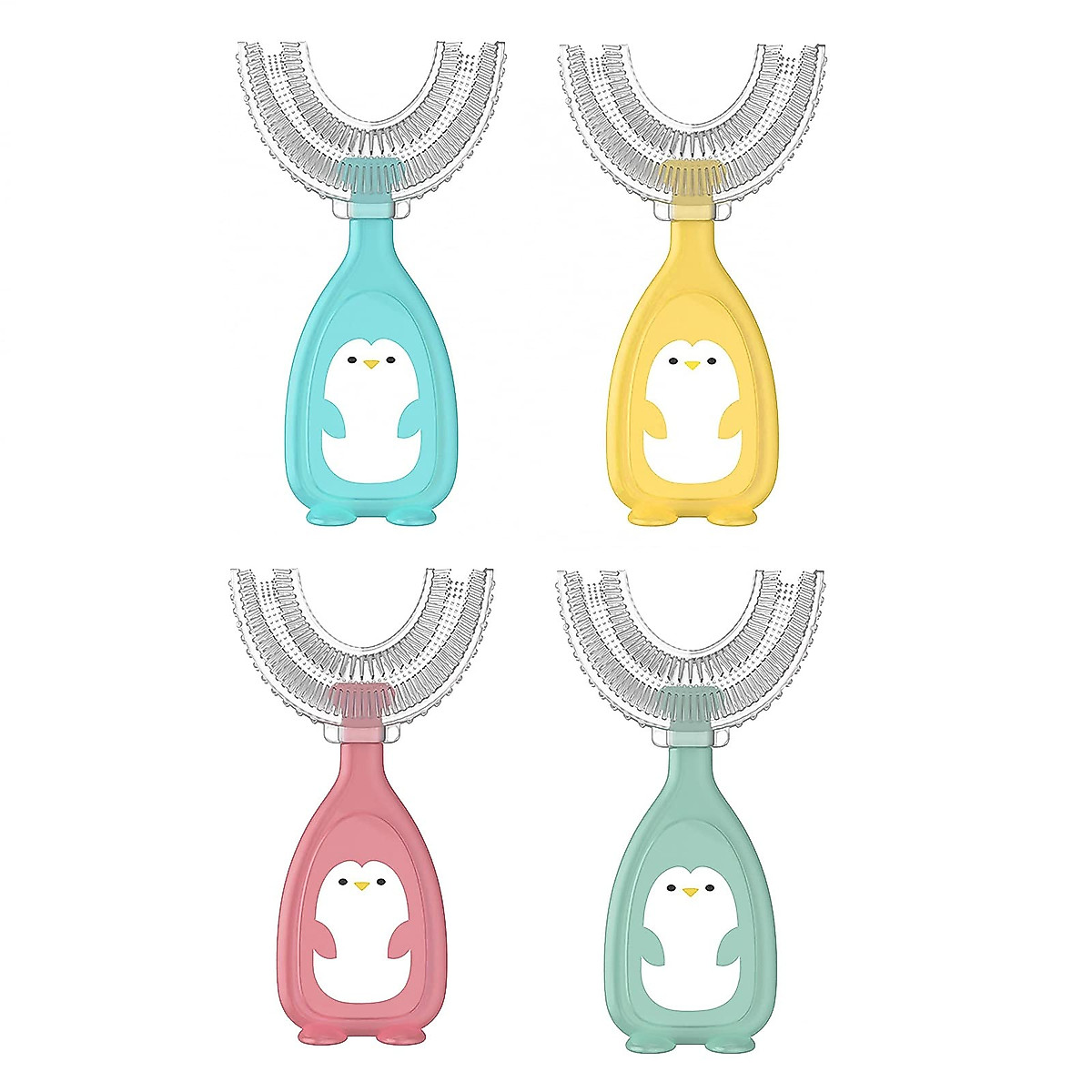 XUANQI 4Pcs U Shaped Kids Toothbrushes Age 2-6 & 6-12 Toddler U Shaped Toothbrush 360 Kids Full Mouth Toothbrush Large Head Toothbrush, Blue + Green + Pink + Yellow (XUANQI-f546457)