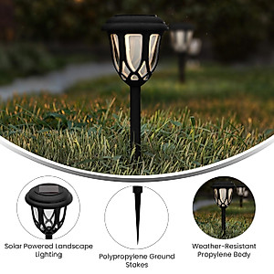 Flash Furniture Hess 8 Pack LED Solar Lights - All-Weather Black Tulip Style Outdoor Solar Powered Lights - Landscape Lighting for Pathway, Garden, & Yard