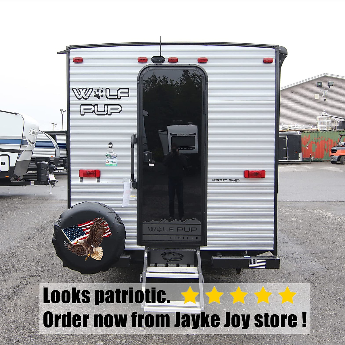 Spare Tire Cover, Wheel Cover with American Eagle USA Flag PVC Leather Waterproof Dust-Proof Universal Fit for Jeep Trailer RV SUV Camper Vehicle (17 Inch)