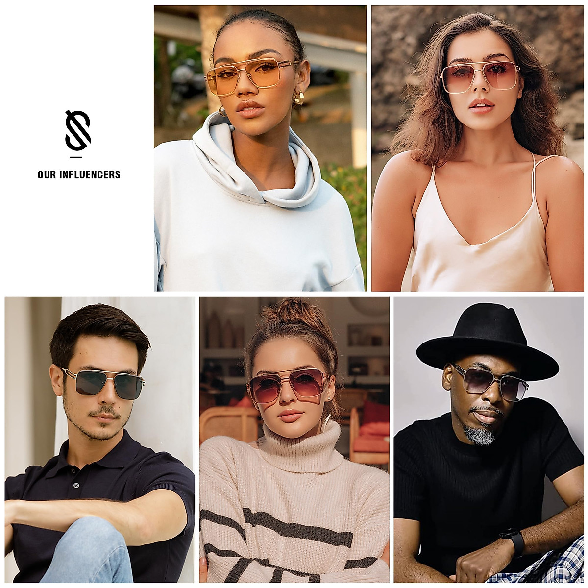 SOJOS Retro Square Metal Frame Unisex Sunglasses with Gold Frame and Brown Lens