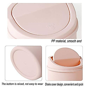 AKOAK 1 Pack Small Table Top Trash can, Mini Clamshell Wastepaper Basket, Simple, Convenient and Durable Household Plastic Storage Bin(Pink)