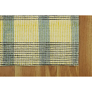 Casavani Indian Handmade Rug Geometric Green & Black Cotton Dhurrie Washable Kitchen Rugs with Tassels Farmhouse Throw Rugs for Bedroom,Laundry,Living Room,Porch 3x5 4x8 5x8 4x6 Feet