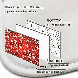GRIEKOWE 4Pcs Snowflake Christmas Shower Curtain Set Red Background Shower Curtain Decor with Non-Slip Rugs Bath U-Shaped Mat Toilet Lid Cover , Waterproof Cute Bathroom Set with 12 Hooks, 72''×72''