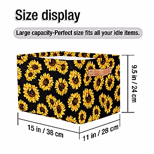 Sunflower Storage Baskets Bin, Collapsible Canvas Fabric Storage Bin Decorative Baskets Toy Organizer Rectangle Storage Boxes with Handles for Home Shelves Nursery,1Pack