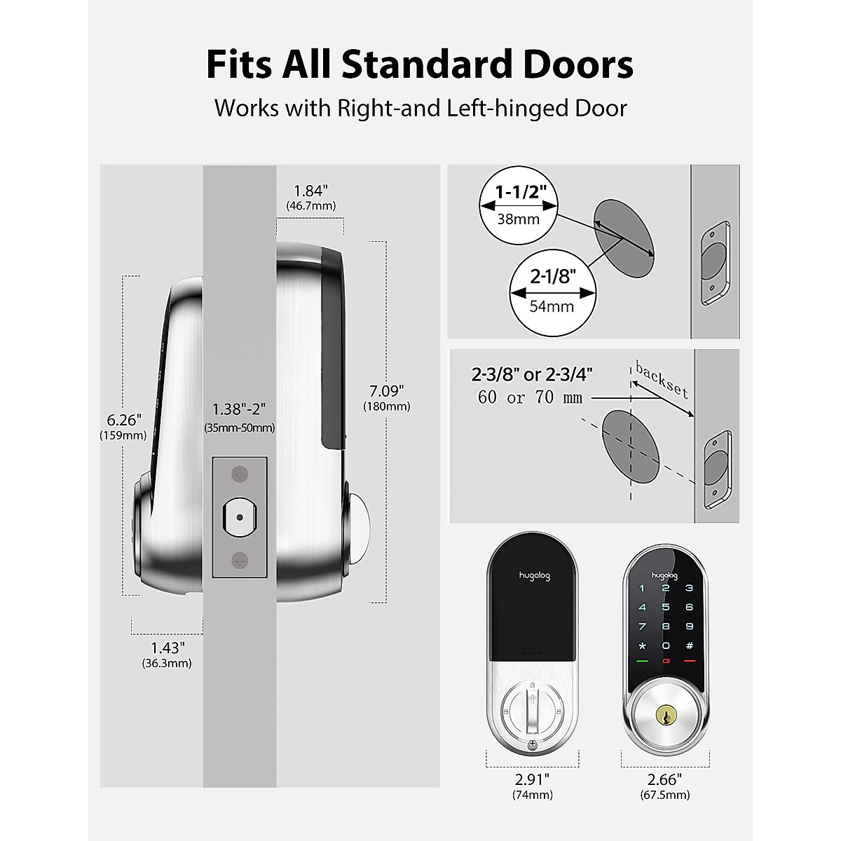 Hugolog Smart Lock,Keyless Entry Door Lock,Keypad Smart Door Lock,Smart Deadbolt Lock,Electronic Door Lock with Keyless Deadbolt,Bluetooth Digital Door Lock for Home,Airbnb,Garage