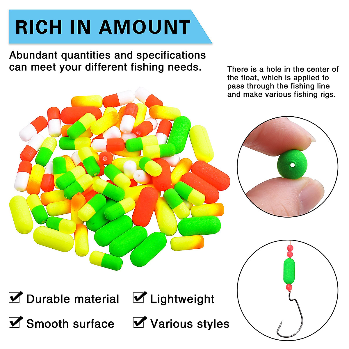 SILANON Pompano Rigs Floats Beads Kit,Foam Snell Fishing Floats Bobbers for Surf Fishing Live Bait Walleye Rig Making Accessories Bullet Cylinder Float for Trout Catfish