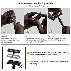 Matte Black Double Edge Safety Razor for Women and Men, Reusable Metal Single Blade Razors, with 10 Platinum Coated Safety Razor Blades