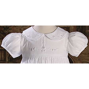Hand Embroidered 33" Short Sleeve Heirloom Christening Gown w/Shadow Embroidery White