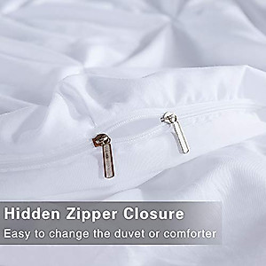 Litanika White Queen Pinch Pleat Duvet Cover, 3 Pieces Pintuck Cover Soft Microfiber Bedding Set with Zipper Closure & Corner Ties(90x90Inch-1 Duvet Cover, 2 Pillowcases)