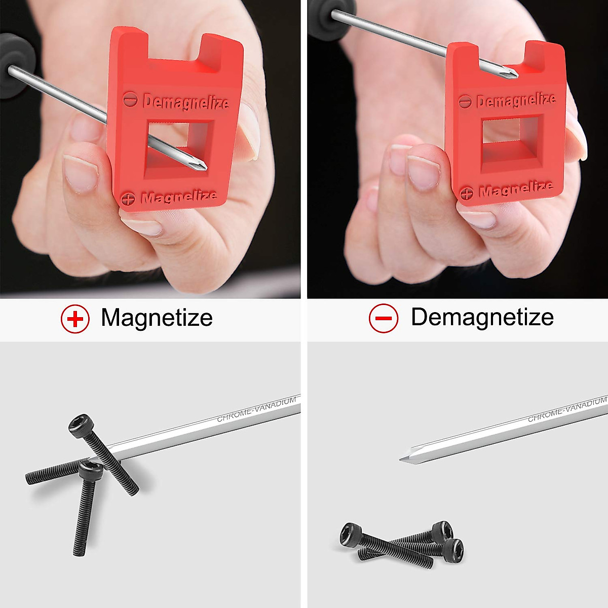 XOOL Magnetic Screwdriver Set 10PCS, 5 Phillips and 5 Flat Head Tips Professional Cushion Grip Screwdriver Non-Slip for Repair Home Improvement Craft