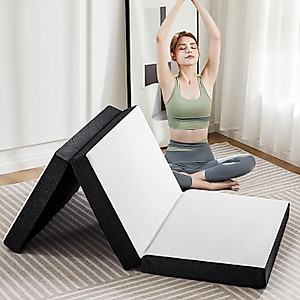 OLIXIS Tri-fold Memory Foam Mattress - 4 Inch Queen Size Portable Floor Bed, Foldable Mat for Kids and Adults, Collapsible and Washable Cover with CertiPUR-US Certified, for Travel & Camping & Yoga