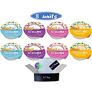 ILC Buy Lil Soups for Cats Bundle, 4 Flavor Variety, (2) Each: Shrimp, Sockeye Salmon, Tuna, Flaked Chicken (1.2 Ounces) Plus a Noisy Cat Toy Ball and Magnet