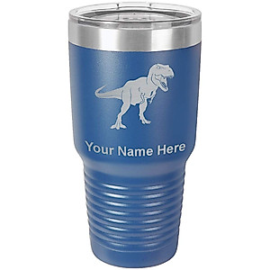 LaserGram 30oz Vacuum Insulated Tumbler Mug, Tyrannosaurus Rex Dinosaur, Personalized Engraving Included (Dark Blue)