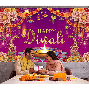 Aovaely Happy Diwali Backdrop Banner Decorations for Home Wall Hanging, Indian Festival of Lights Decorations, Diwali Photo Booth Props Background for Indian Diwali Party Supplies 6.2 x 3.7 ft
