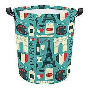 I Love Paris Large Laundry Basket Hamper Bag Washing with Handles for College Dorm Portable