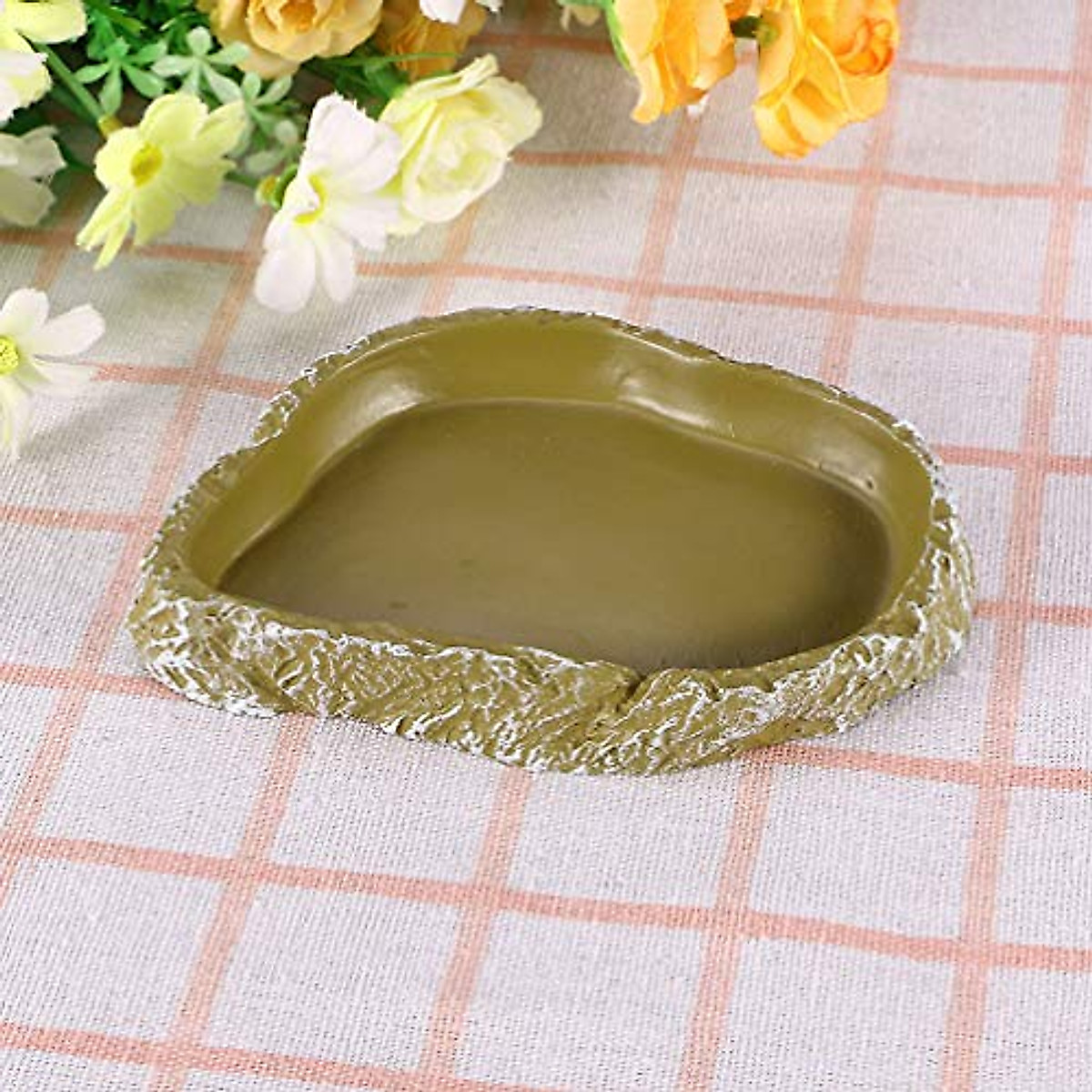 POPETPOP 2 Pack Reptile Bowl - Reptile Water Dish,Reptile Food and Water Dish for Snake Frogs Gecko Tortoise Resin Terrarium Feeding Tray Bearded Dragon Accessories