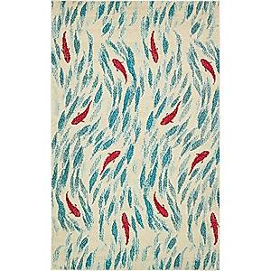 Unique Loom Positano Collection Coastal Modern Bright Colors Fish Beige Area Rug (5' x 8')