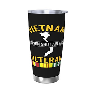 Biaomn Tan Son Nhut Air Base Vietnam Veteran Stainless Steel Tumbler Vacuum Insulated Travel Tumbler With Lid Coffee Mug Car Cup For Home Office Outdoor 20oz