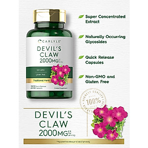 Carlyle Devils Claw 2000 mg | 200 Capsules | Concentrated Root Extract | Devils Claw Herbal Supplement | Non-GMO, Gluten Free Supplement