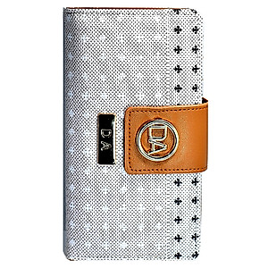 DA Women's RFID Blocking designer Leather Wallet Large Phone Holder Clutch Travel Purse Wristlet wallets for women (Tan & Beige)