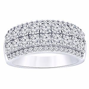 Beyond Brilliance 2.00 Carat, Prong-Set 10K White Gold Round Cut Diamond Multi-row Anniversary Ring (J-K - I2-I3) Natural Diamond Jewelry for Women | Gift Box Included