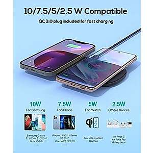 GuMosh Dual Wireless Charger- 5 Coils No Sweet Spot Charging Fast Wireless Charging Pad Qi Charging Station Compatible with iPhone 13/12/11/11 Pro Max/XS, Galaxy S20/S10, AirPods 3(with Adapter)