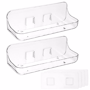 Sibba 2Pcs Acrylic Wall Mount Organizer, Adhesive Shelf with Self-Adhesive Tape, Bathroom Shelves for Wall, No Drilling Hang Walls Shower caddy for Bathroom, Kitchen, Living Room