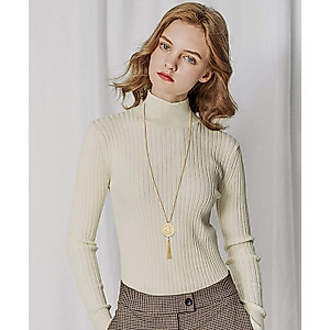 Gexo 3PCS Long Pendant Necklaces for Women Disk Circle Pendant Triple Stack Pendant Necklace Tassel Sweater Necklace Statement Necklace Set