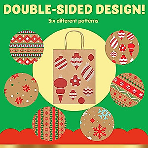 JOYIN 24 Christmas Kraft Gift Bags for Holiday Paper Gift Bags, Christmas Goody Bags, Xmas Gift Bags, Classrooms and Party Favors (9 x 7.3 x 3.3")