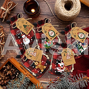 60Pcs Cotton Christmas Drawstring Bags Buffalo Plaid Xmas Gift Bags Cotton Xmas Candy Bags Small Christmas Fabric Bags Goody Gift Bags Treat Sacks Reusable Gift Wrapping Bags Holiday Party Favors